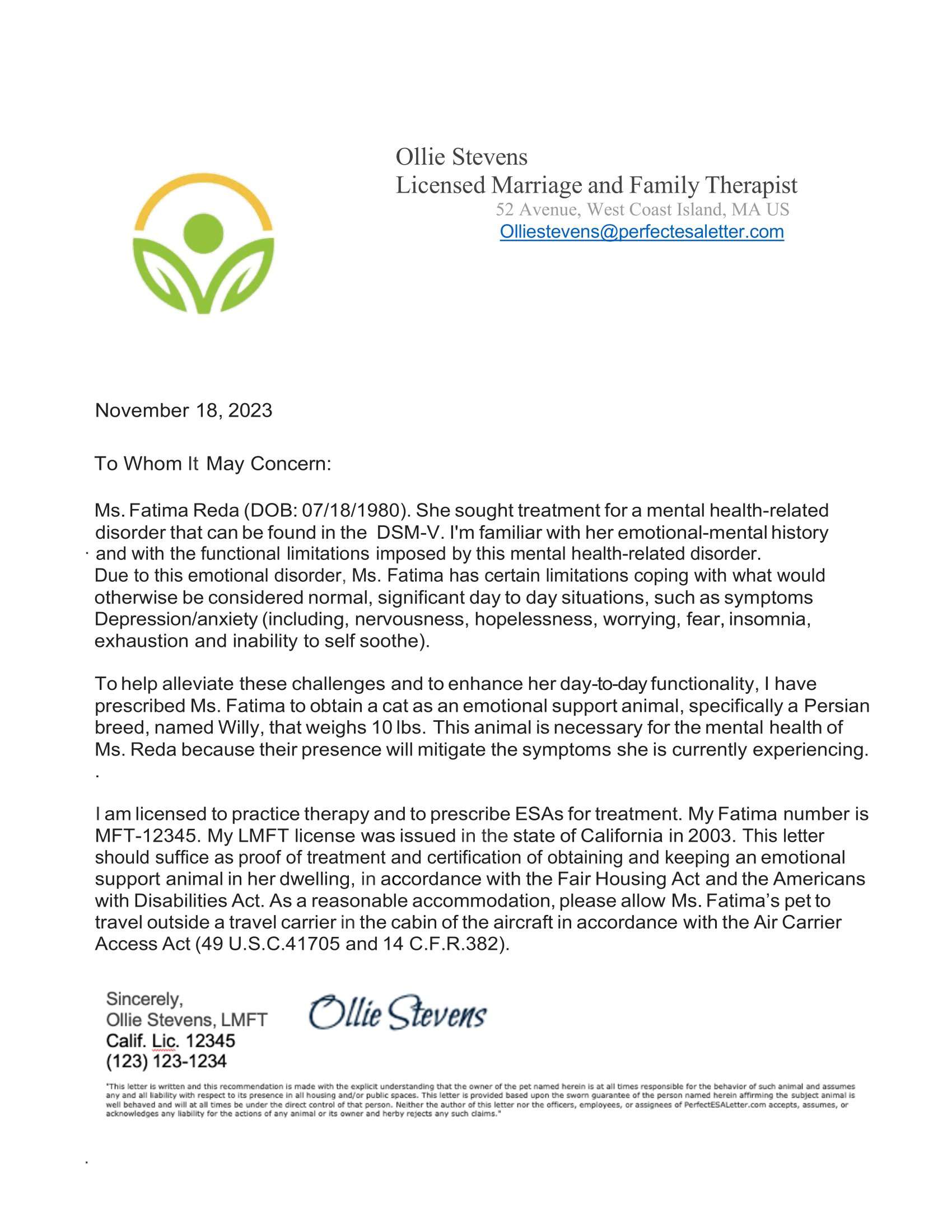 Components of ESA Letter - Perfect ESA Letter